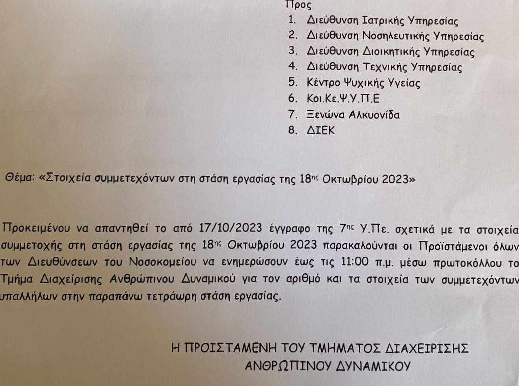 Η υγεία διαλύεται άλλα η διοίκηση της 7η Υπε Κρήτης ζητάει τα ονόματα ...